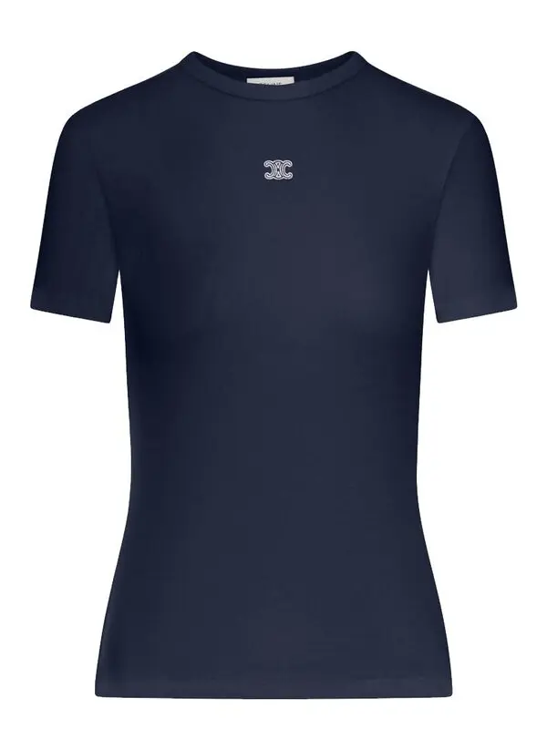Celine Slim Fit Cotton T-shirt With Logo - Multicolor