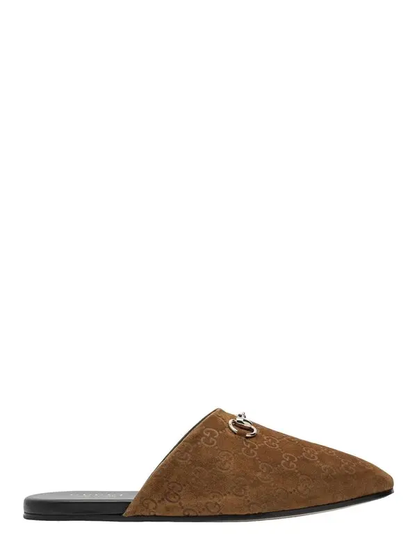 Gucci Suede Sabot With Horsebit Detail - Brown