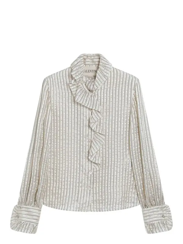 Valentino Garavani Striped Silk Blend Shirt With Ruffles - Multicolor