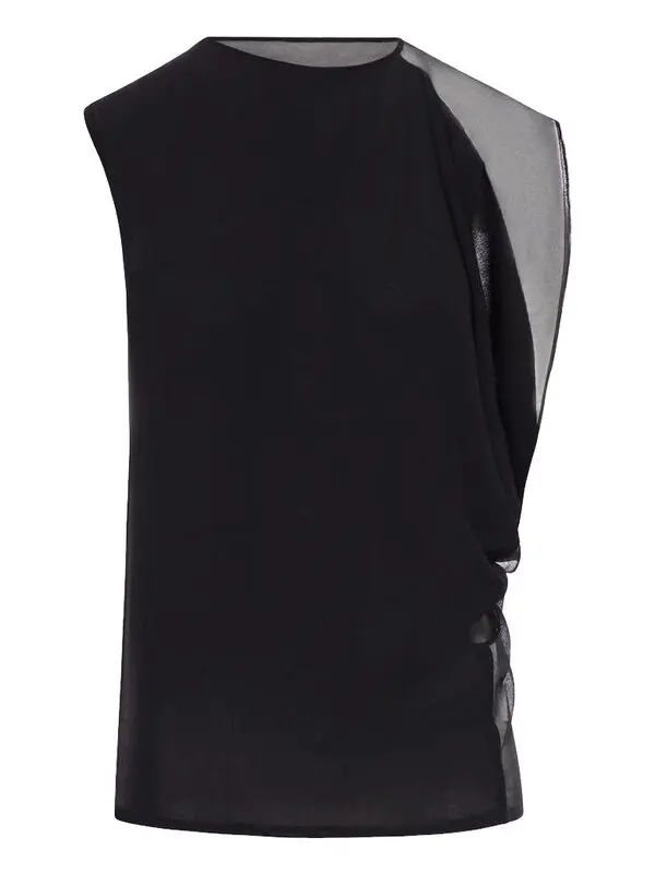 Sportmax Asymmetrical Draped Stretch Knit Top With Sheer Inserts - Black