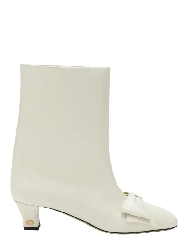 Valentino Garavani Ivory Leather Bow Ankle Boots - White