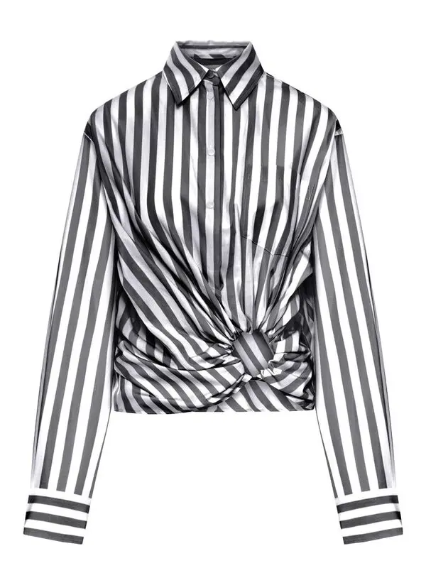 Sportmax Palmizi Cropped Cotton Shirt With Front Knot Detail - Black