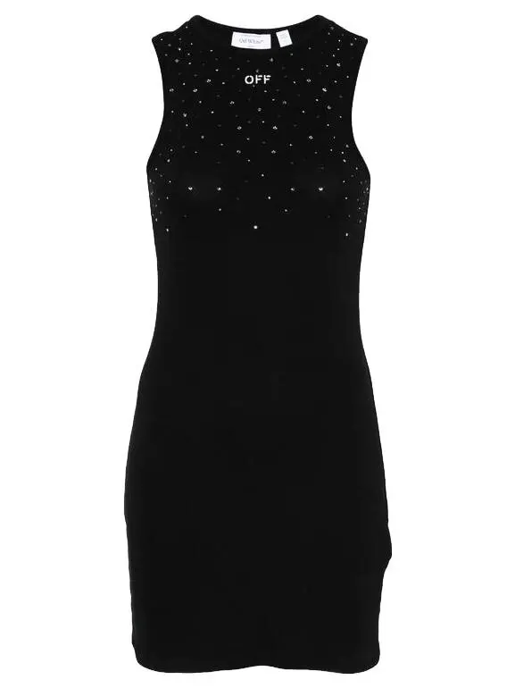 Off-White Sleeveless Embellished Mini Dress - Black