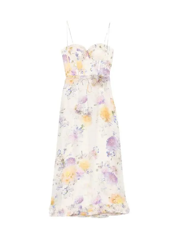 Zimmermann Floral Print Sweetheart Neckline Dress - Cream