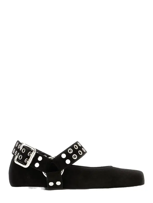 Alaïa Black Suede Embellished Flats - Multicolor
