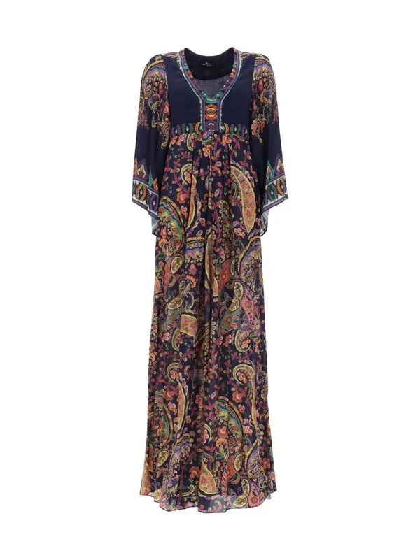 Etro Long Dress With Paisley Print - Multicolor