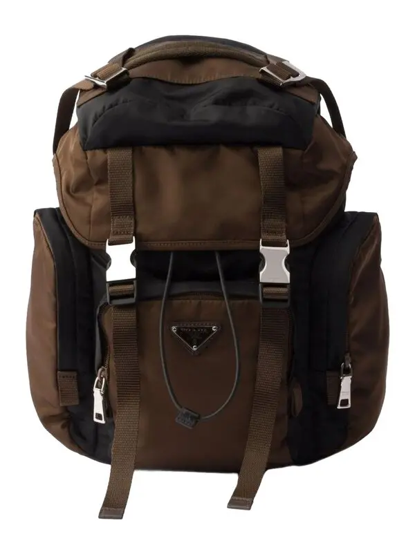 Prada Recycled Polyamide Backpack With Calfskin Details - Brown