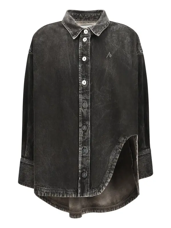 Attico Denim Shirt With Embroidered Detail - Black