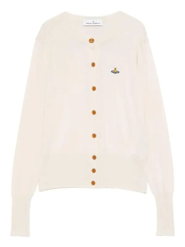 VIVIENNE WESTWOOD Organic Cotton Cardigan With Logo Appliqu - Cream
