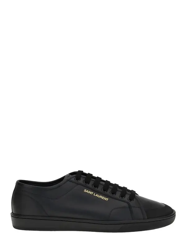 Saint Laurent Lace-up Gym Sneakers With Gold Logo Detail - Black