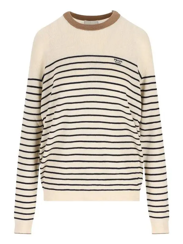 Prada Striped Button Detail Knit Jumper - Cream