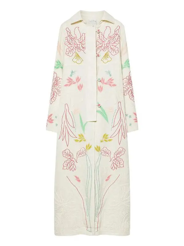 FORTE_FORTE Embroidered Long Sleeve Coat - Cream