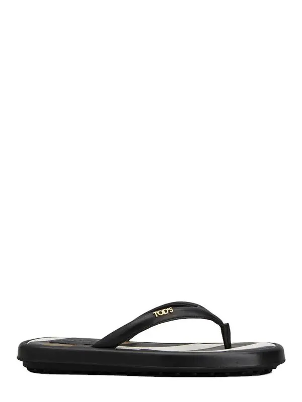 TOD'S Leather Flip-flops With Logo Detail - Black