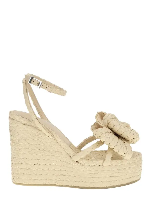 Mach & Mach Le Cadeau Raffia Wedge Sandals - Cream