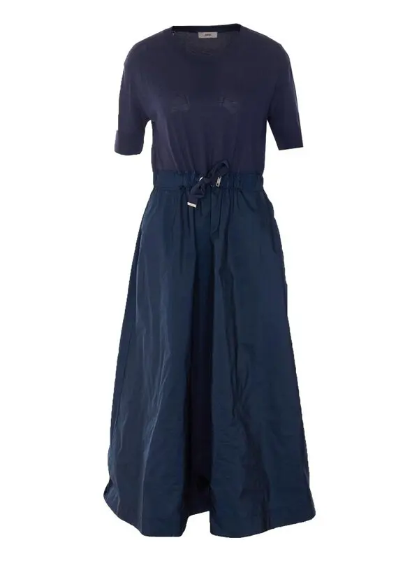 Herno Knit Effect And Techno Taffeta Dress - Blue