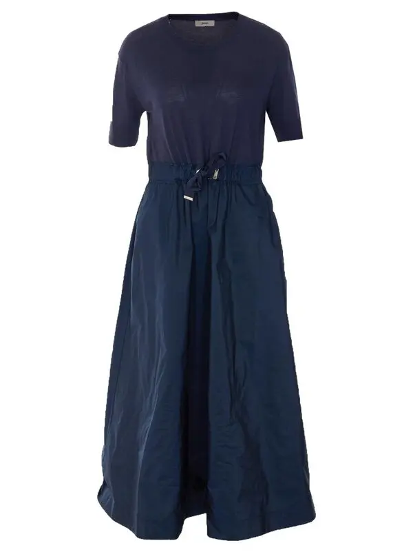 Herno Knit Effect And Techno Taffeta Dress - Blue