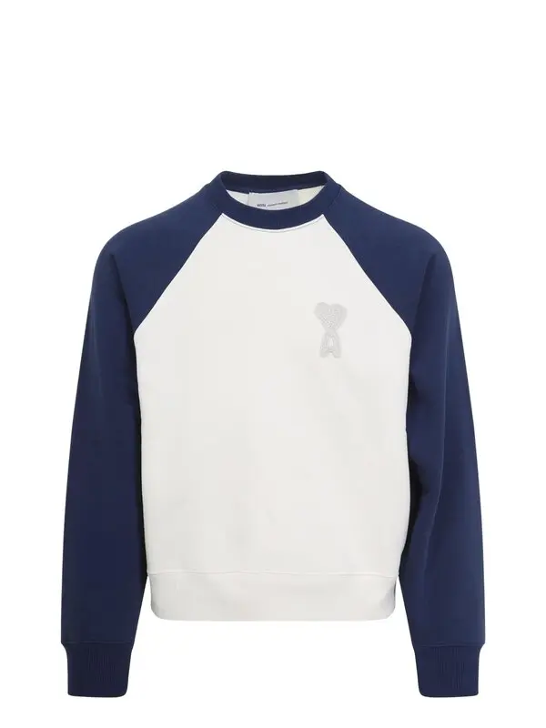 Ami Boxy Fit Crewneck Sweatshirt With Crocheted Logo Patch - White