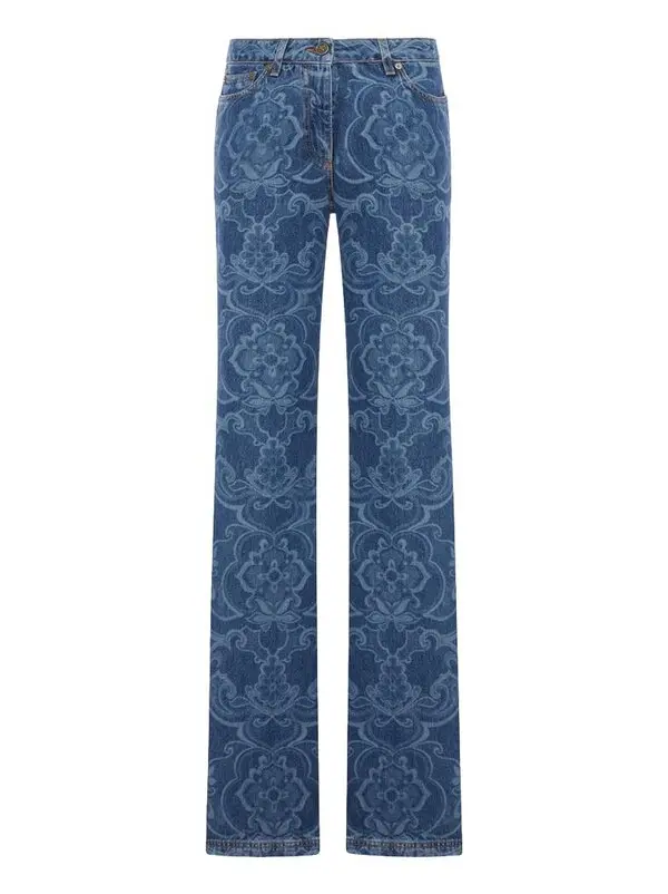 Etro Jacquard Denim Jeans With Ornamental Pattern - Blue