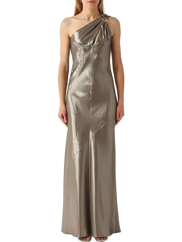 Max Mara Metallic Asymmetrical Neckline Maxi Dress - Gray