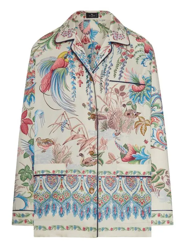 Etro Twill Shirt With Placed Flora And Fauna Print - Multicolor