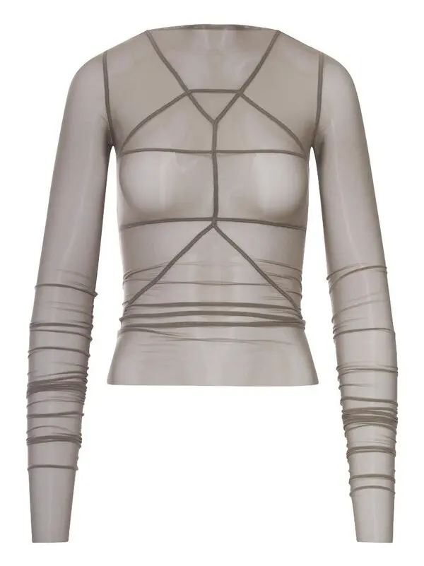 Rick Owens Temple T-shirt In Transparent Tulle - Gray