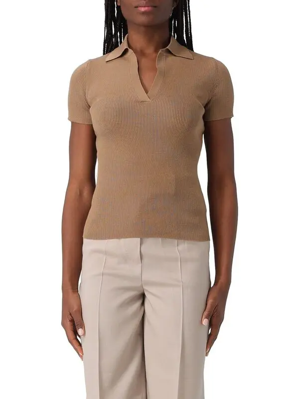Max Mara Ribbed Knit Polo Shirt - Brown