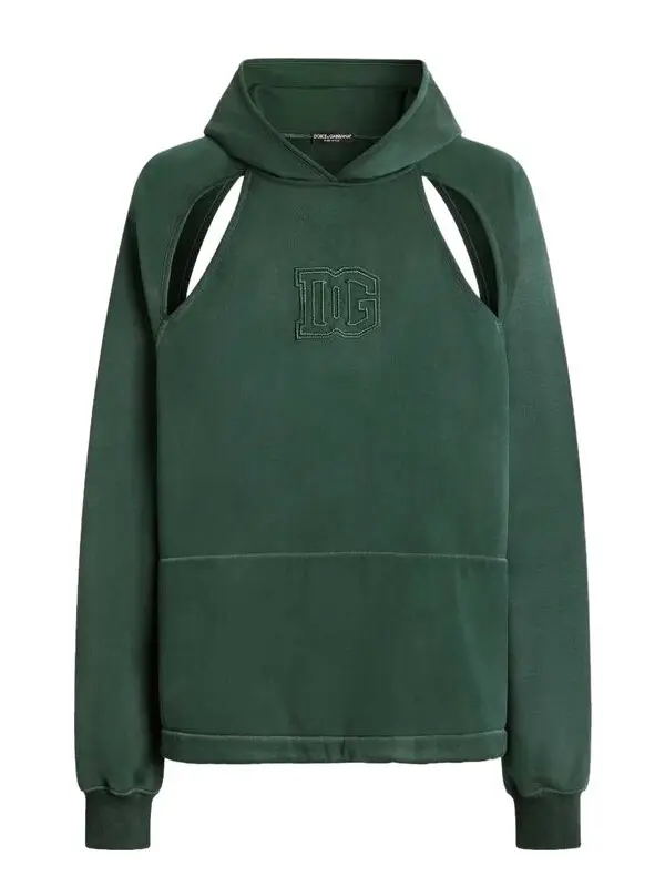 Dolce & Gabbana Treated Cotton Hoodie With Appliqu - Green