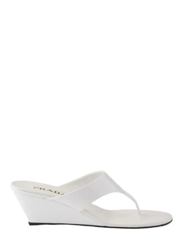 Prada Patent Leather Thong Wedge Sandals - White
