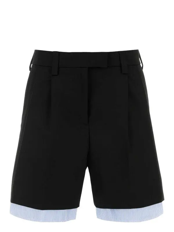Miu Miu Cotton Shorts With Striped Trim - Black
