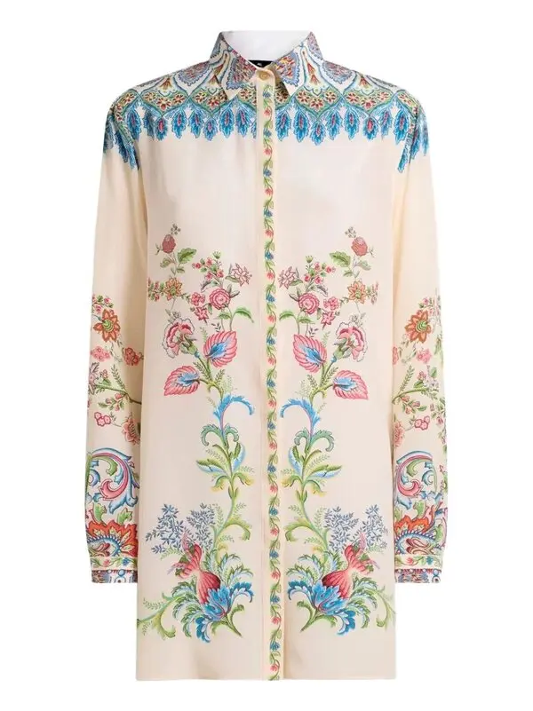 Etro Long Silk Shirt With Side Vents - Multicolor