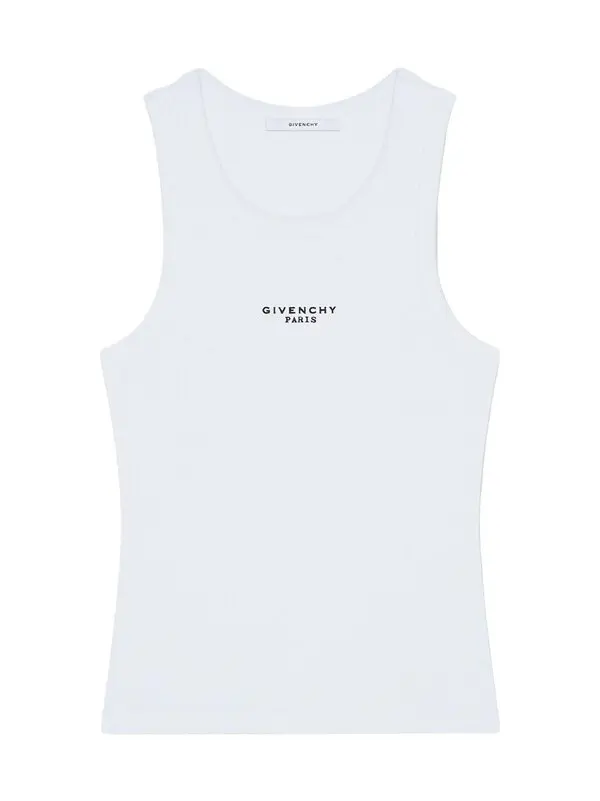 Givenchy Cotton Blend Ribbed Tank Top With Printed Logo - White