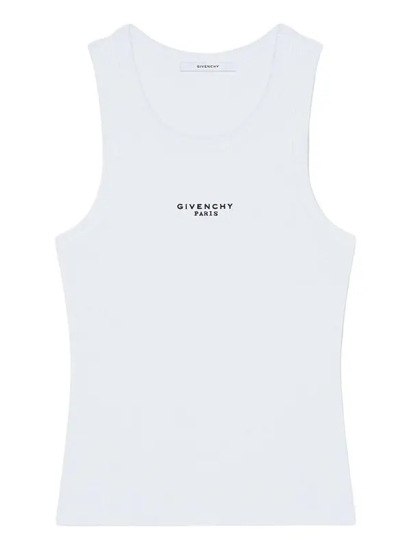 Givenchy Cotton Blend Ribbed Tank Top With Printed Logo - White