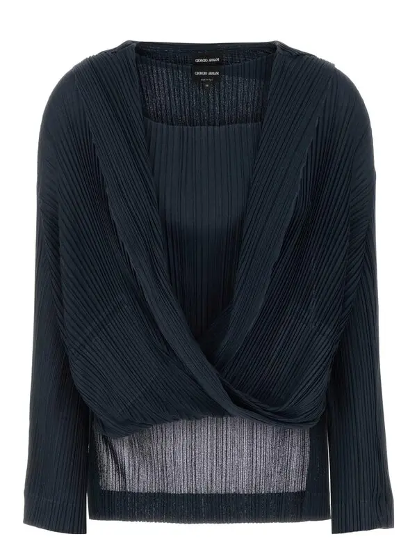 Giorgio Armani Navy Pleated Blouse - Blue