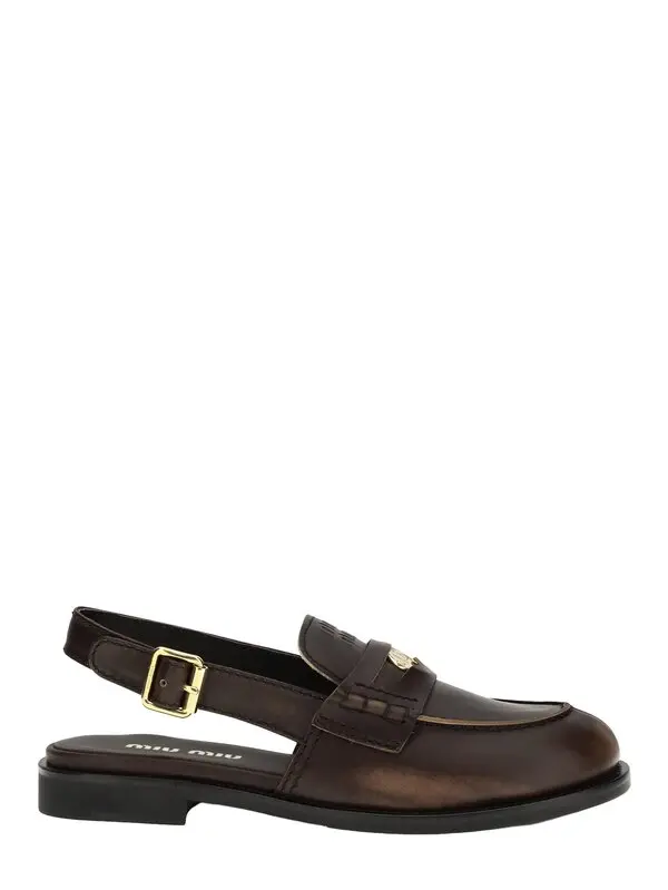 Miu Miu Leather Slingback Loafers - Brown