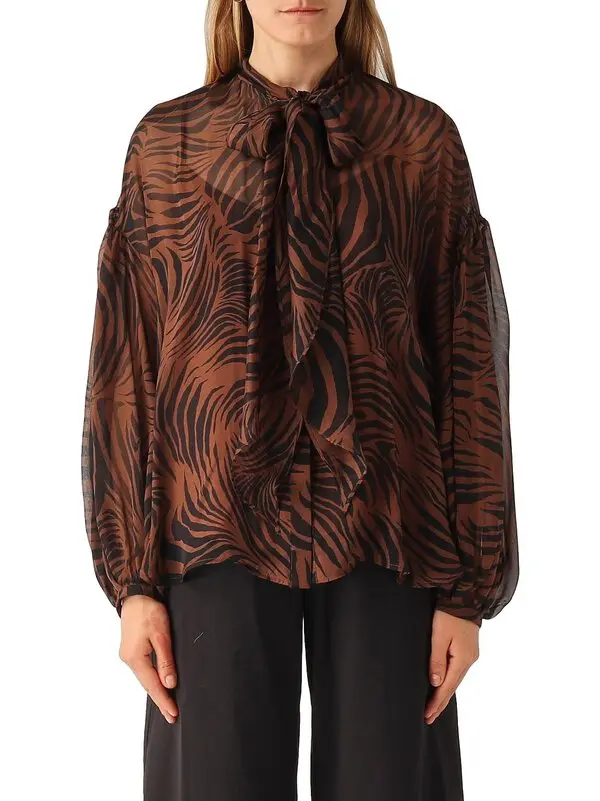 Max Mara Zebra Print Tie Neck Blouse - Brown