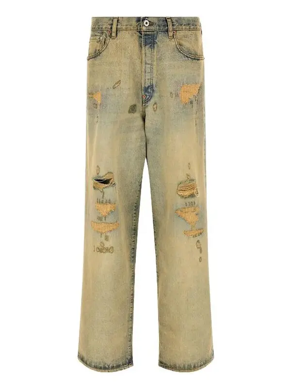 Kenzo Distressed Straight-leg Jeans - Brown
