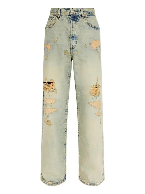 Kenzo Distressed Straight-leg Jeans - Brown