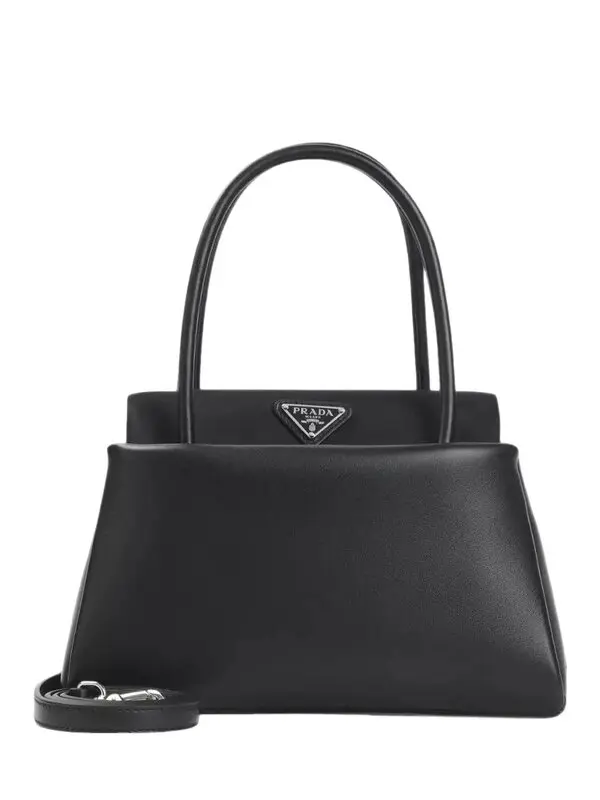 Prada Leather Handbag With Triangular Logo - Black