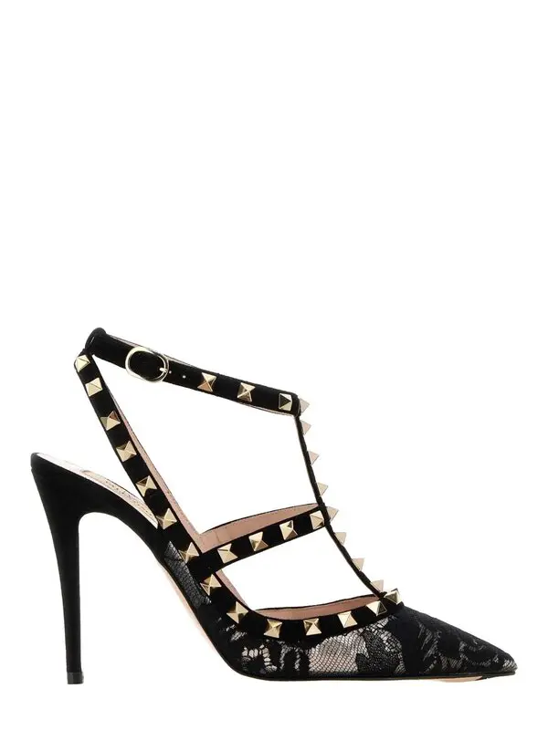 Valentino Garavani Lace And Suede Rockstud Pumps - Black