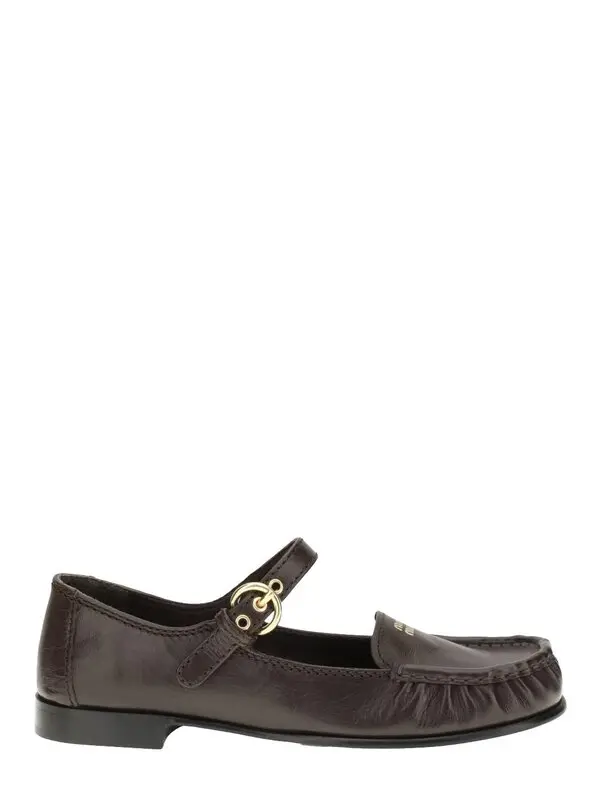 Miu Miu Dark Calf Leather Loafers - Brown