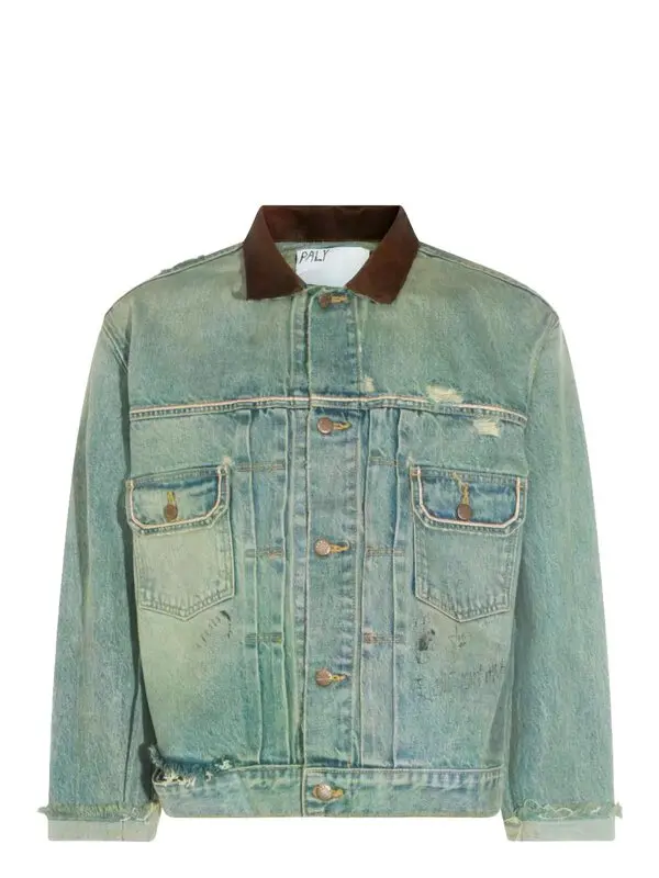 PALY Buffalo 66 Distressed Leather-collar Denim Jacket - Blue