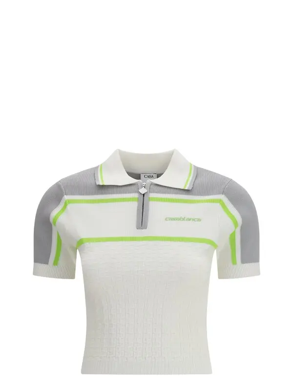 Casablanca Knit Tennis Polo Shirt With Zip Closure - White