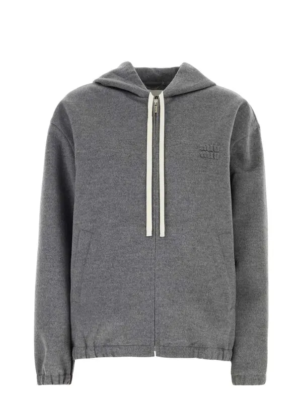 Miu Miu Cotton Sweatshirt With Logo Detailing - Gray