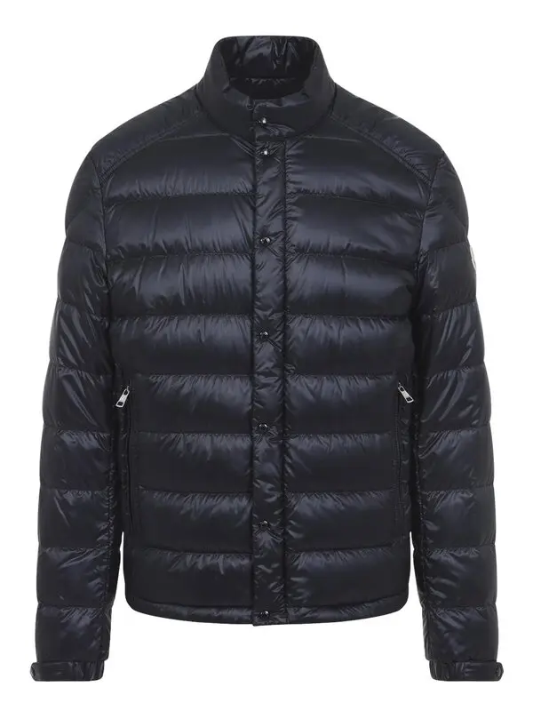 Moncler Padded Down Jacket With Stand Collar - Blue