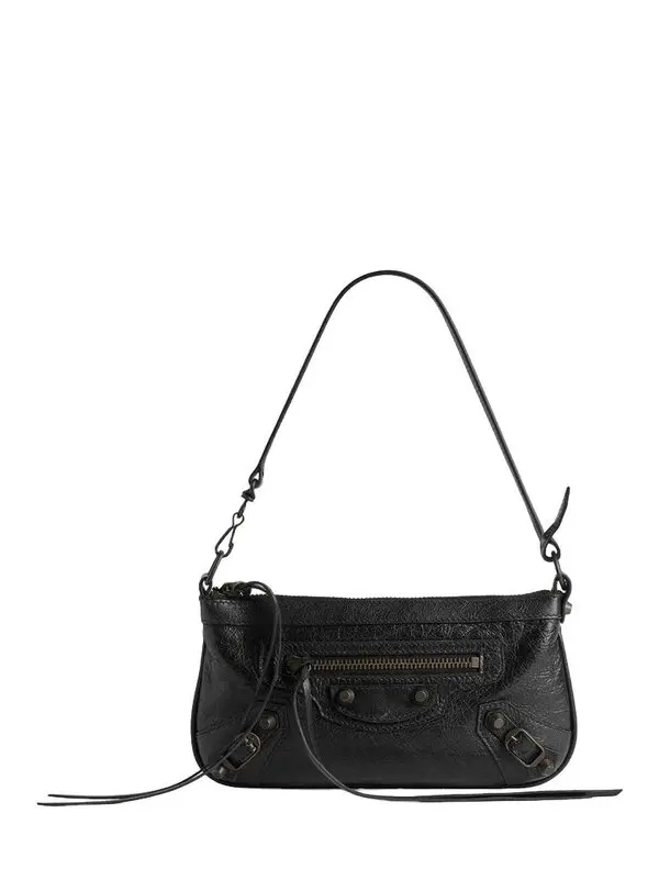 Balenciaga Le City Clutch With Shoulder Strap In Arena Lambskin - Black