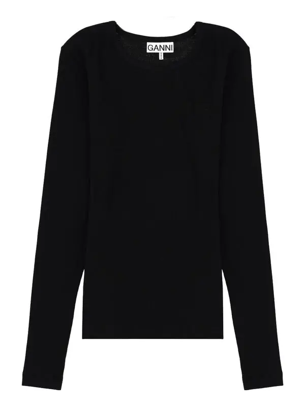 GANNI Long Sleeve Top With Logo - Gray