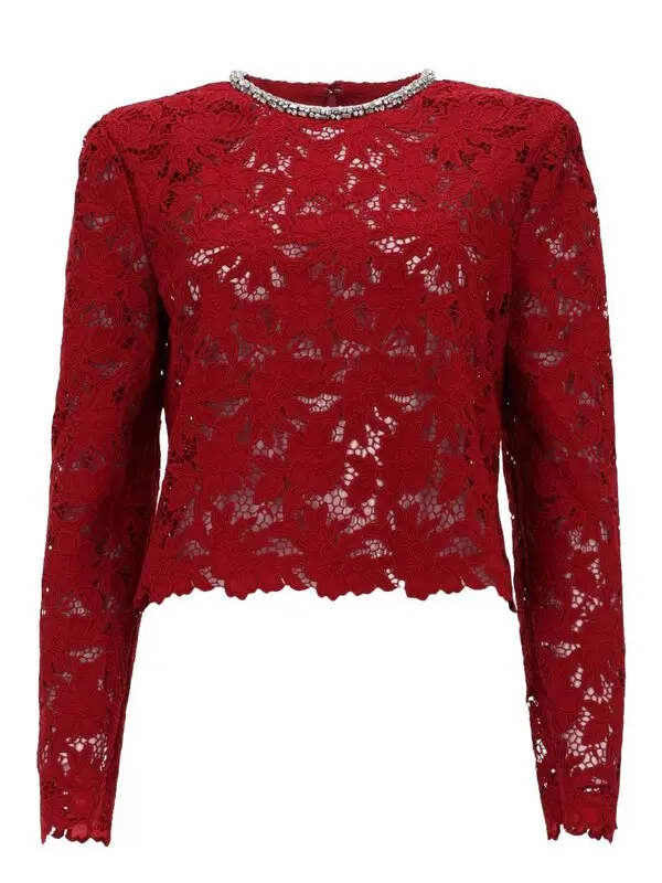 SELF-PORTRAIT Lace Top With Crystal Embellishments - Multicolor