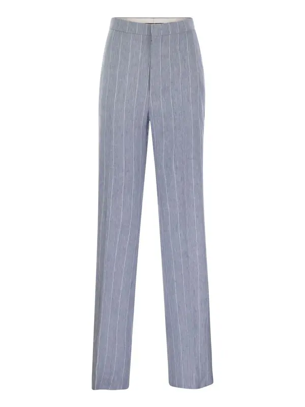 Tagliatore Pinstripe Linen And Stretch Cotton Trousers - Blue