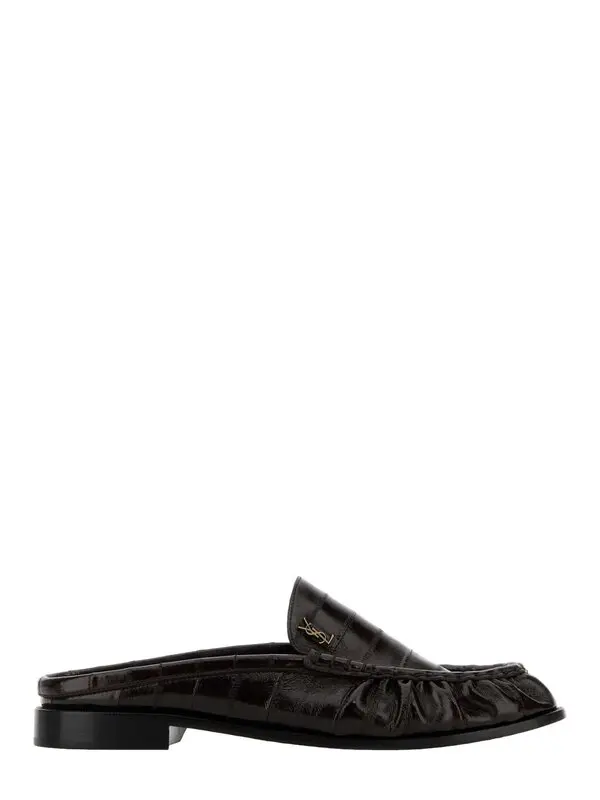 Saint Laurent Croc Effect Leather Loafers - Brown