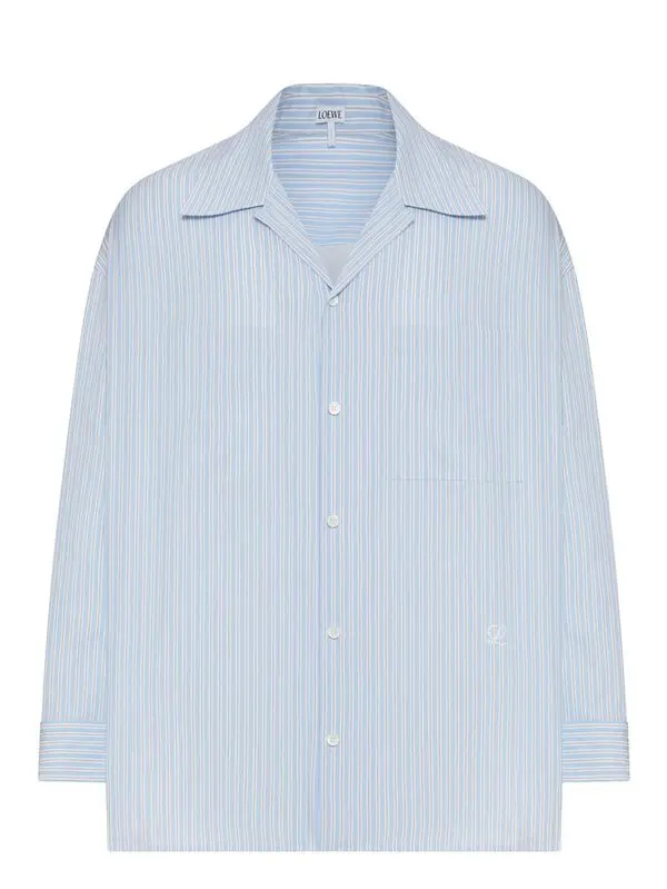Loewe Oversized Striped Cotton Shirt With Bowling Collar - Blue